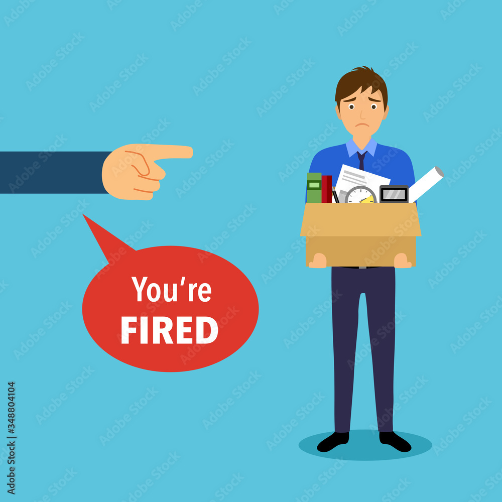 Businessman leaving job vector illustration. Fired office worker in ...