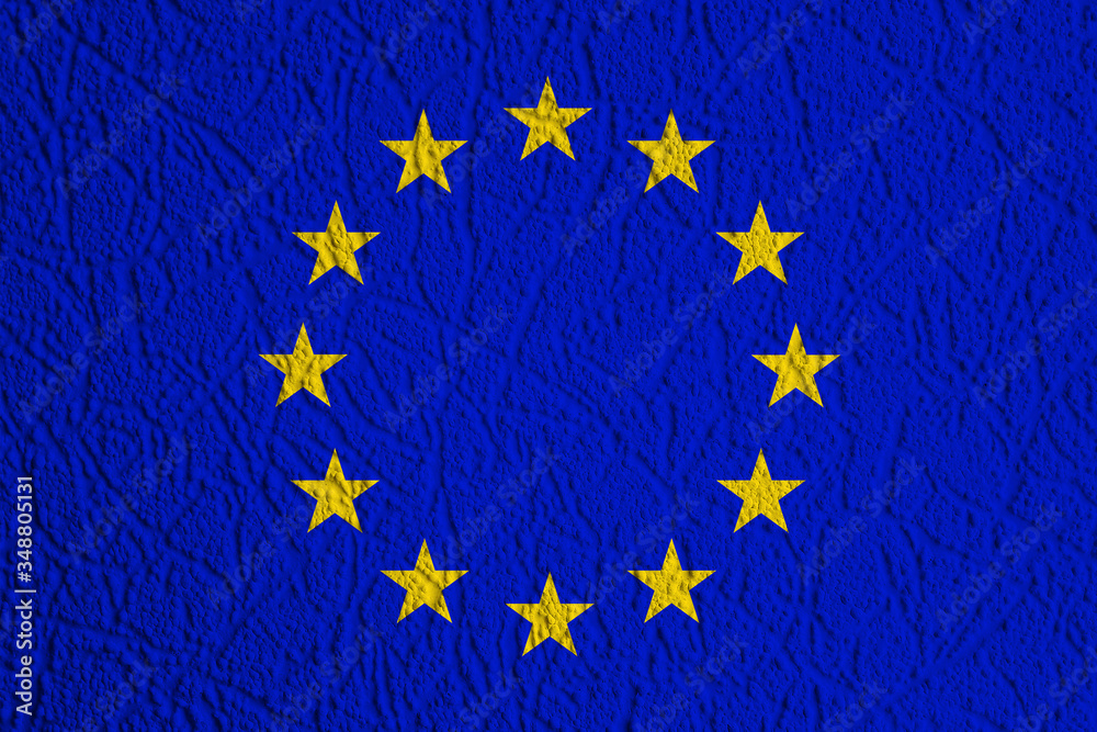 European Union flag on wallpaper texture. Abstract background for ...