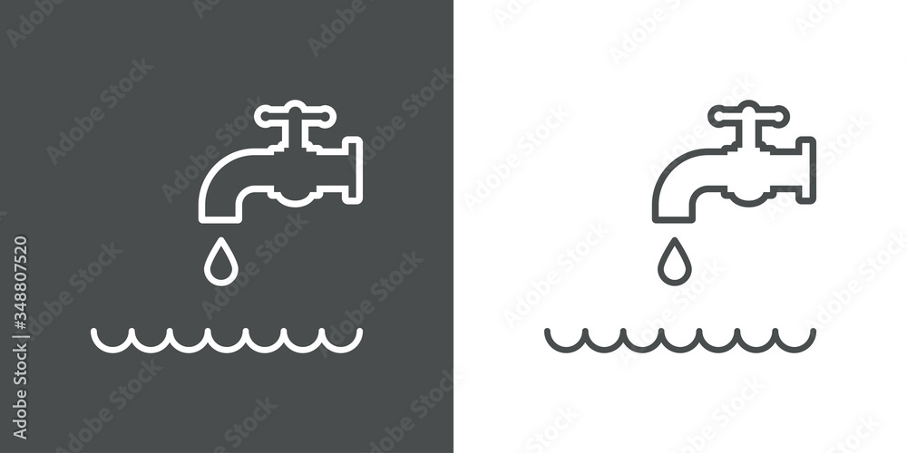 Símbolo agua potable. Icono plano lineal grifo de agua con gota en fondo gris y fondo blanco ...