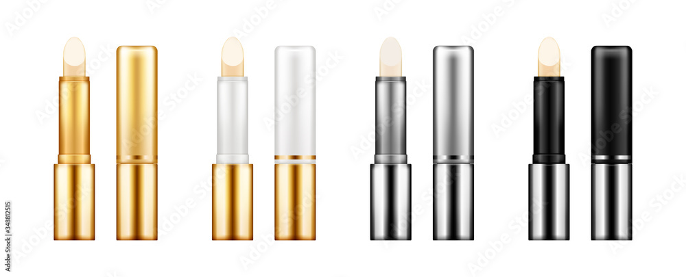 Set of realistic glossy lipstick tube with cap mockups - white, black ...