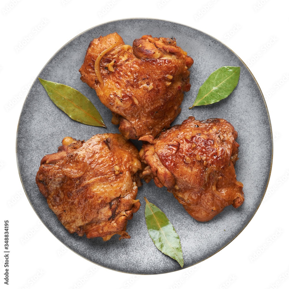 Filipino Chicken Adobo on gray plate isolated on white backdrop ...