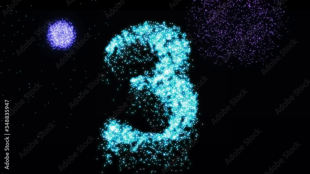 Three blue firework glow and glitter number - animation Stock Video ...