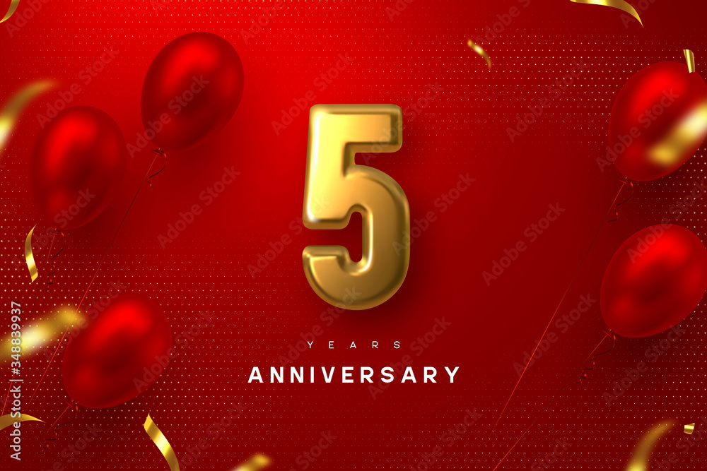 5 years anniversary celebration banner. 3d golden metallic number 5 and ...