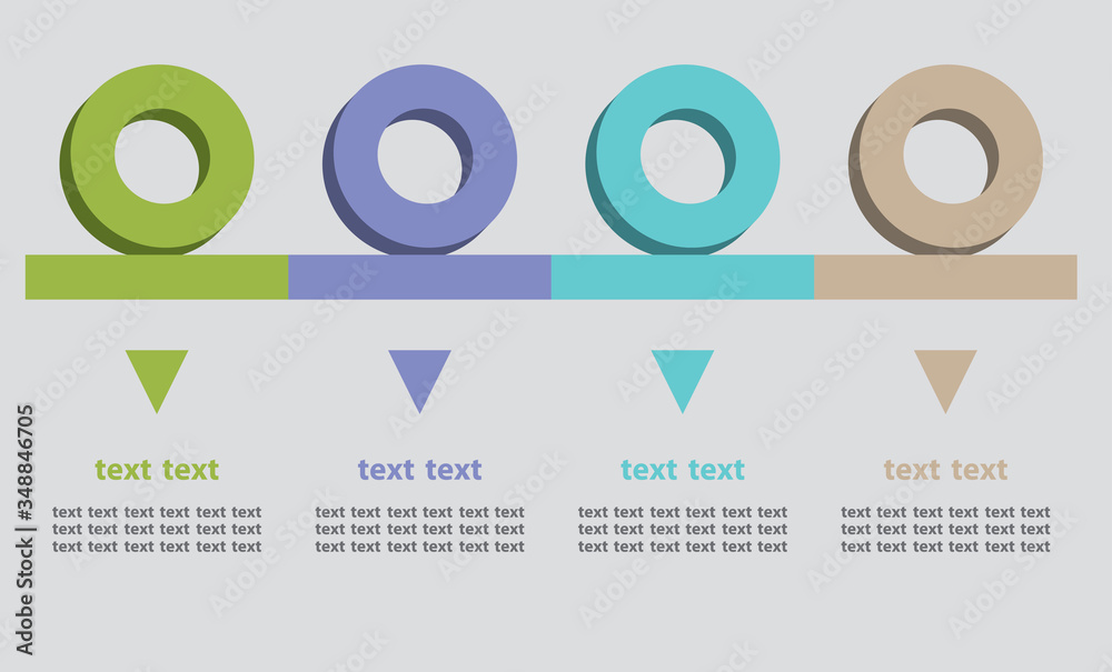 Infographic of 4 step of work or activities in the 3D round on the line ...