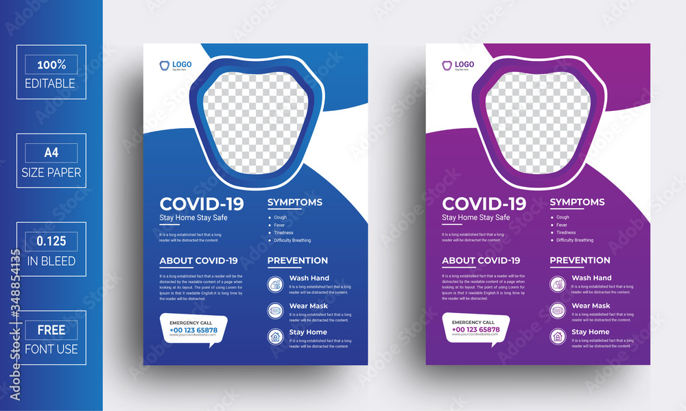 Medical Flyer Design Layout with COVID-19 symptoms and prevention ...