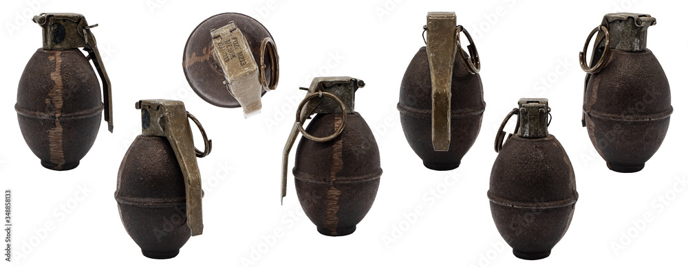 Fake hand grenade prop improvised from a hollow M26 style body and an ...
