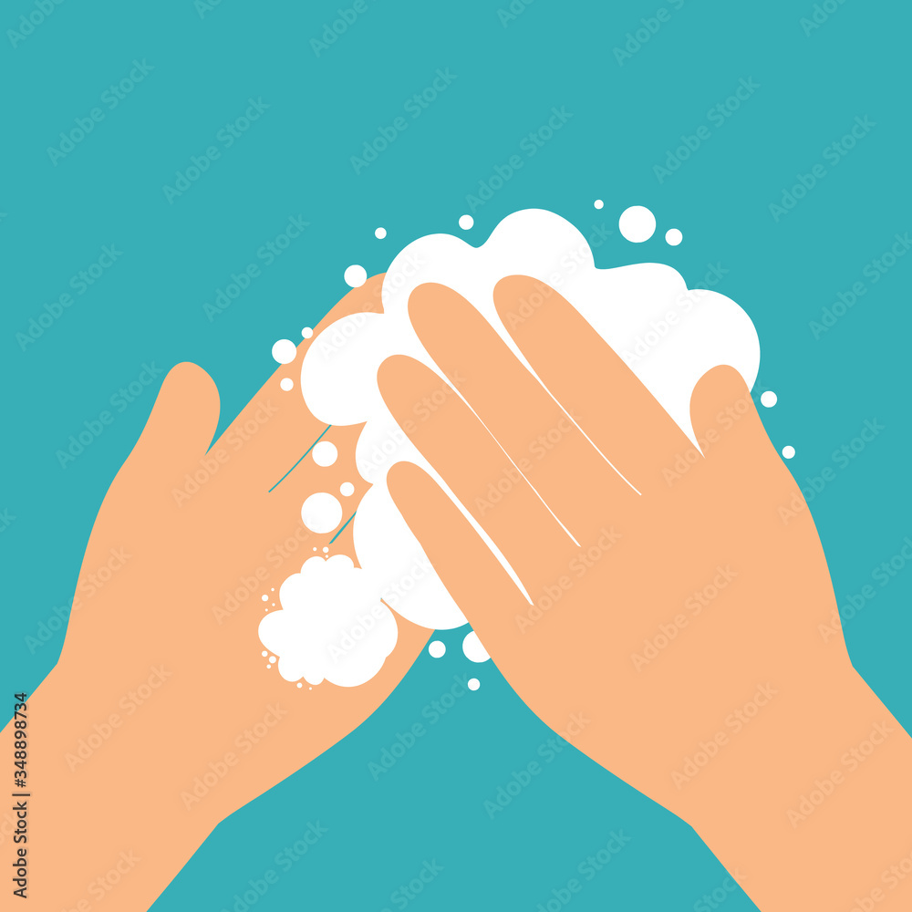 Washing hands with soap flat style vector illustration drawn by hand ...