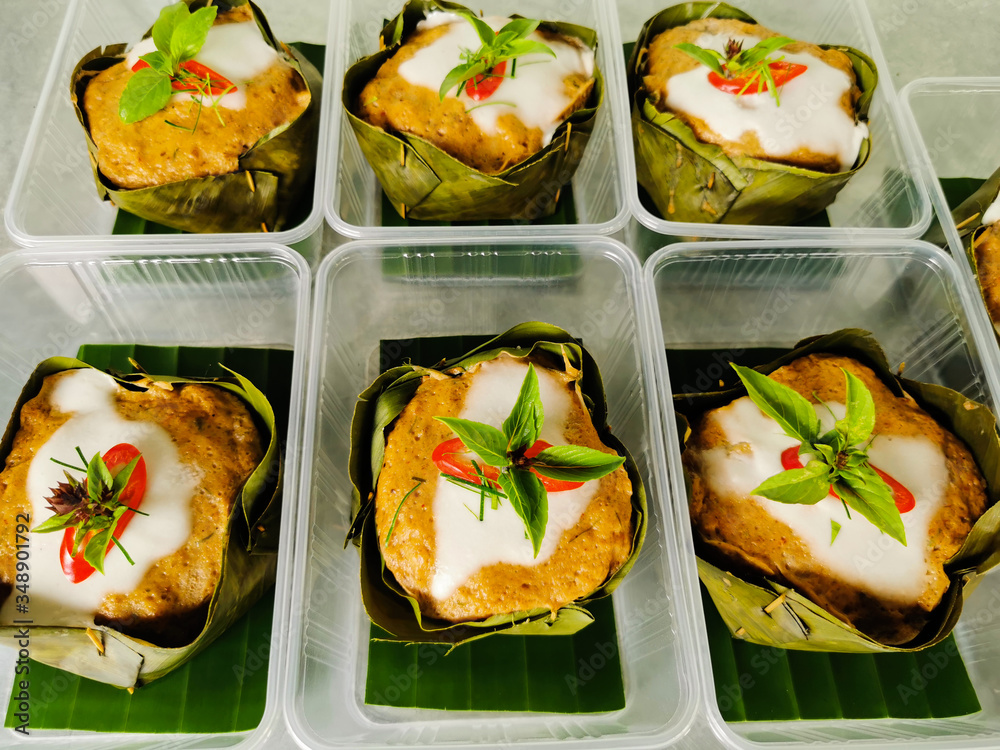 ็Hor Mok is Thai style steamed fish curry. It is fish meat mixed with ...