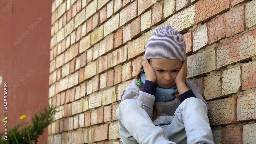 Mistreated child. Little girl upset. Child abuse and crying kid. Stock ...
