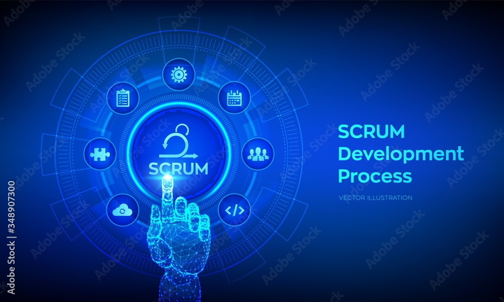 Vetor de SCRUM. Agile development methodology process. Iterative sprint ...
