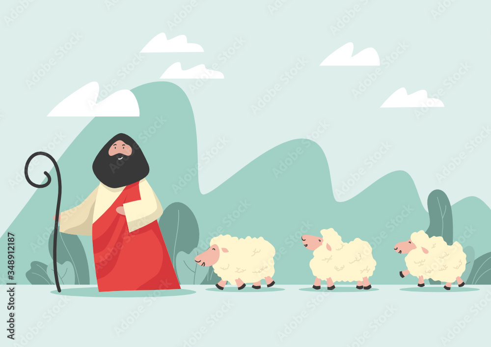 Vetor de Draw cartoon Jesus and lambs as a vector, able to be used with ...