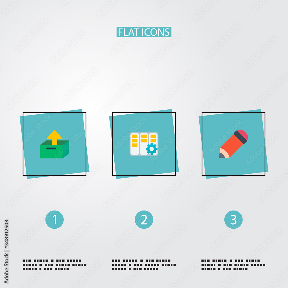 Set of management icons flat style symbols with unarchive, pencil, task ...
