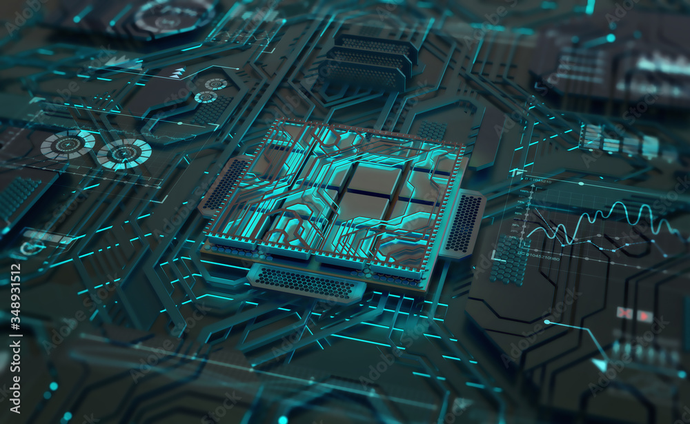 Artificial intelligence, digital mind, computer technology. Motherboard ...