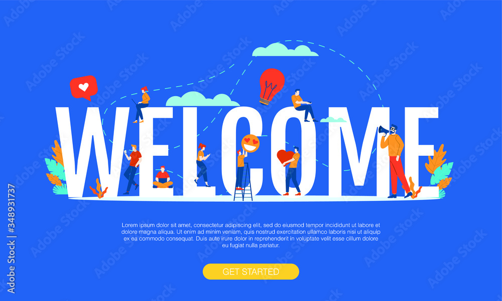 Welcome big word with small people vector illustration concept template ...