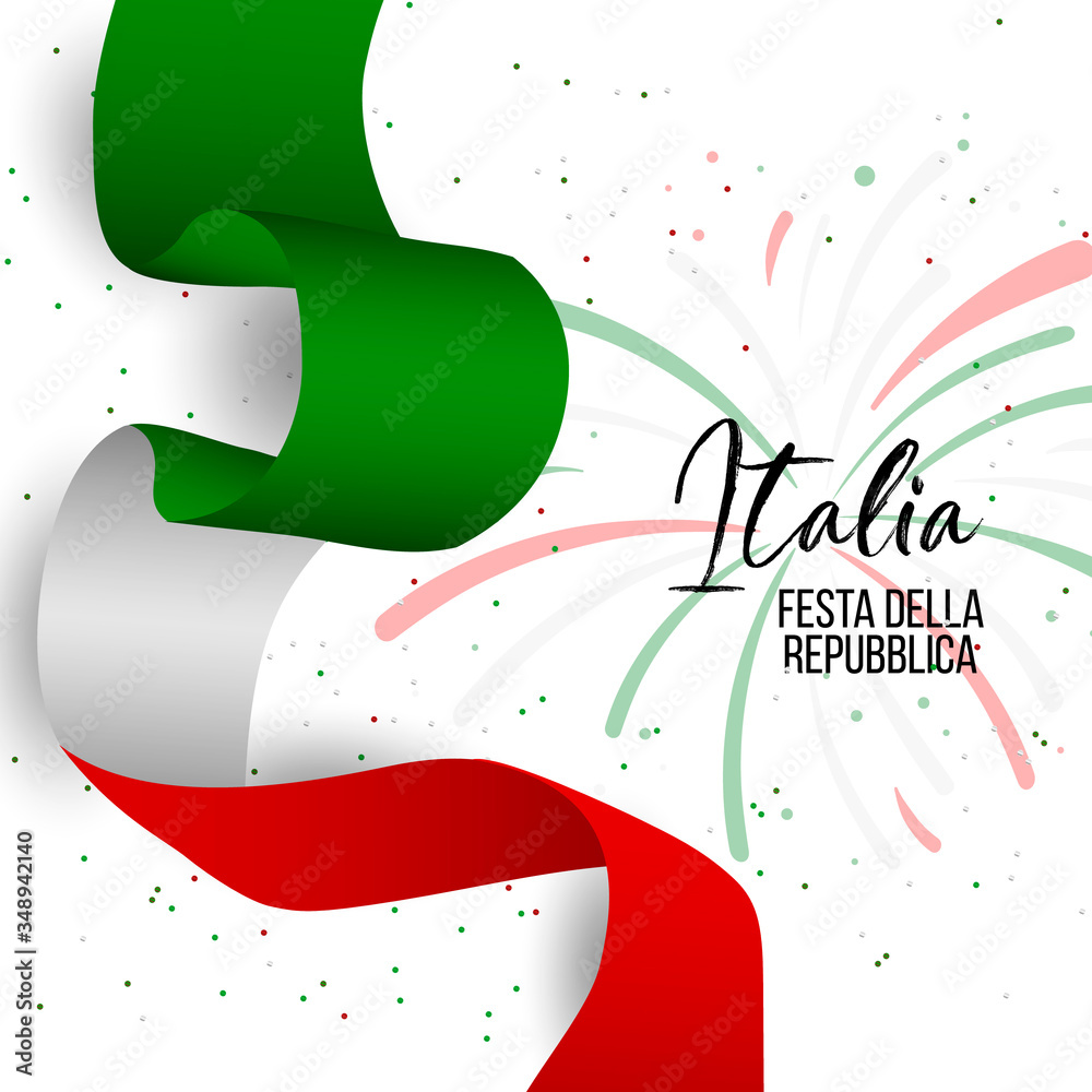 2nd june, Italy Happy republic Day greeting card. Waving italian flags ...