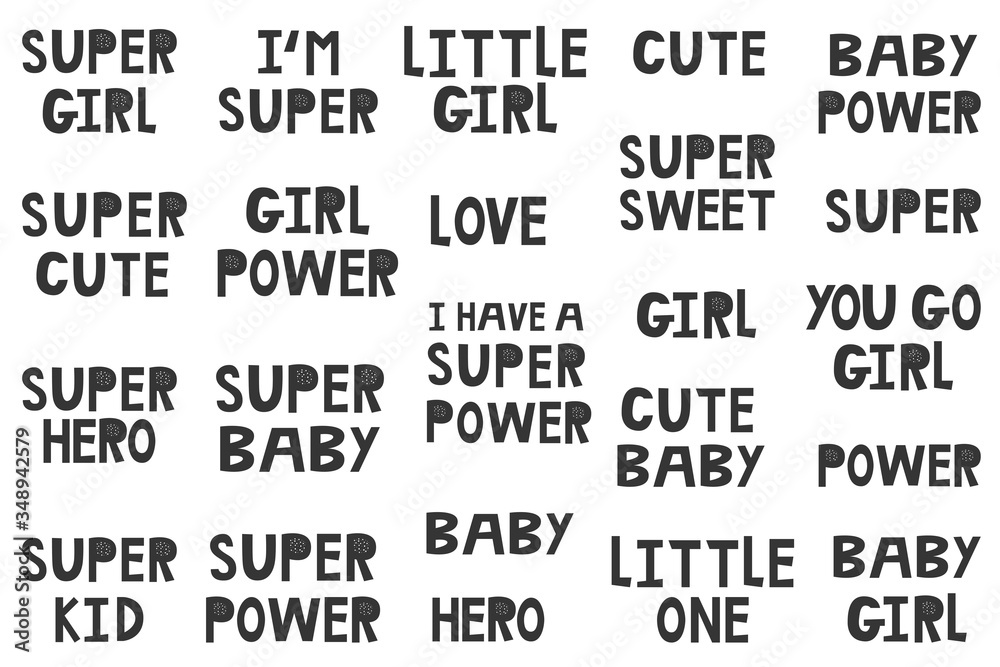 Collection of superhero black and white hand drawn lettering. Vector ...