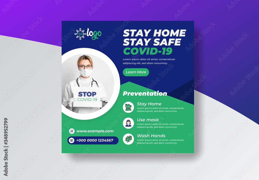 Medical Health COVID-19 Awareness Social Media Post Layout Stock ...