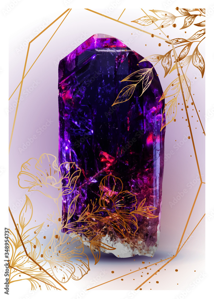 Purple magic crystal realistic gold frame Stock Vector | Adobe Stock