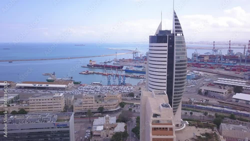 View from above on the downtown area of Haifa Israel. Haifa Port Area ...