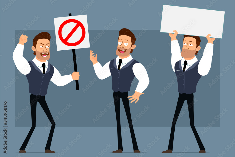 Cartoon flat funny strong muscular businessman character with black tie ...