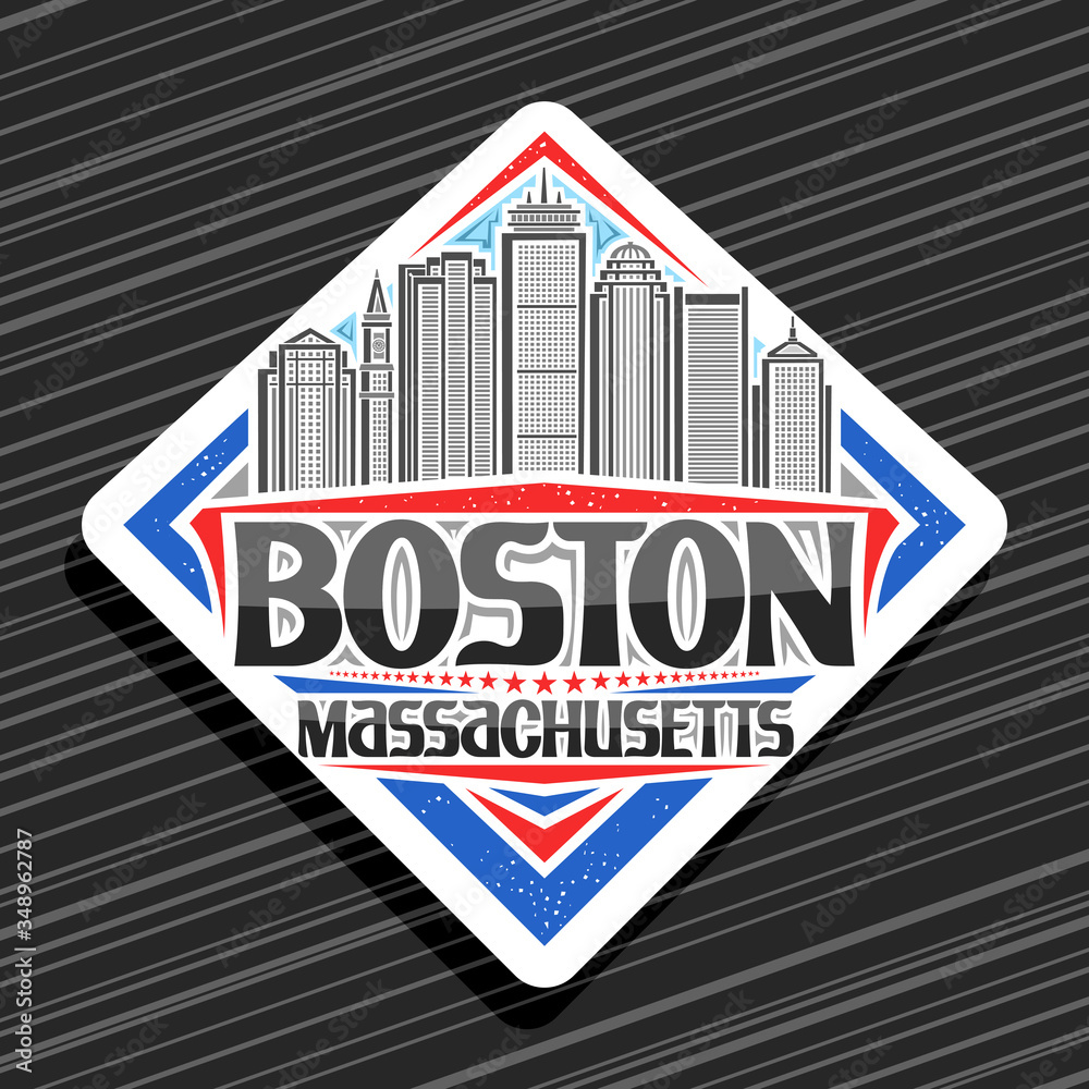 Vector logo for Boston, white decorative road sign with line ...