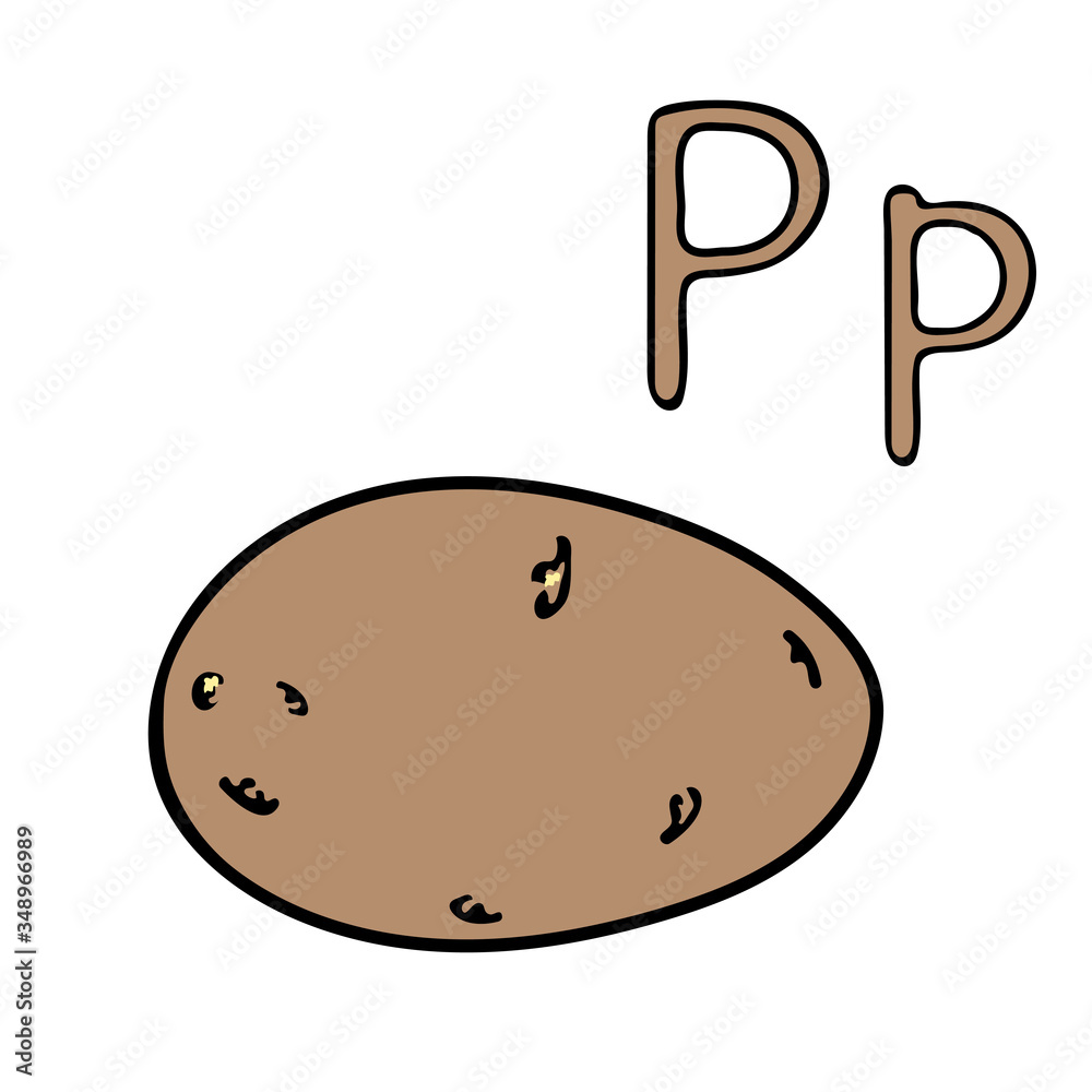Learning letters letter P. Cartoon outline potato. Vector outline ...
