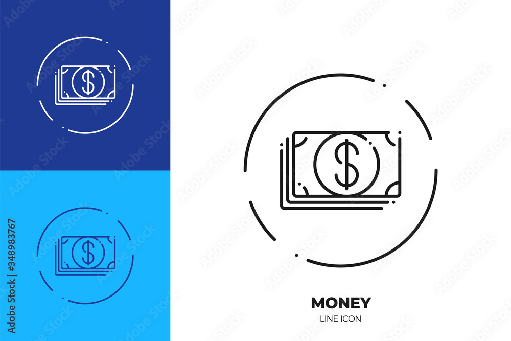 Cash line art vector icon. Outline symbol of money. Investment ...
