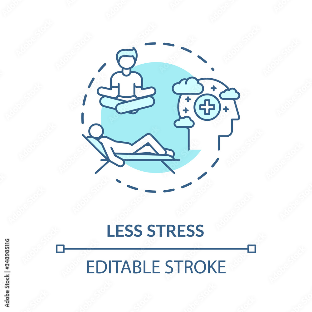 Less stress turquoise concept icon. Meditation for relaxation and rest ...