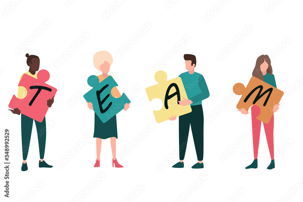 Team metaphor. people connecting puzzle elements. Vector illustration ...