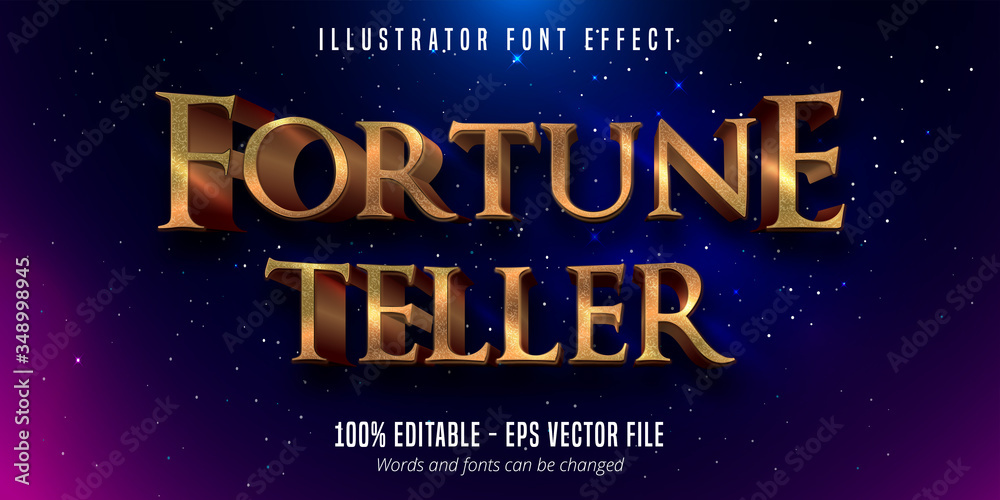 Fortune teller text, 3d gold metallic style editable font effect Stock ...