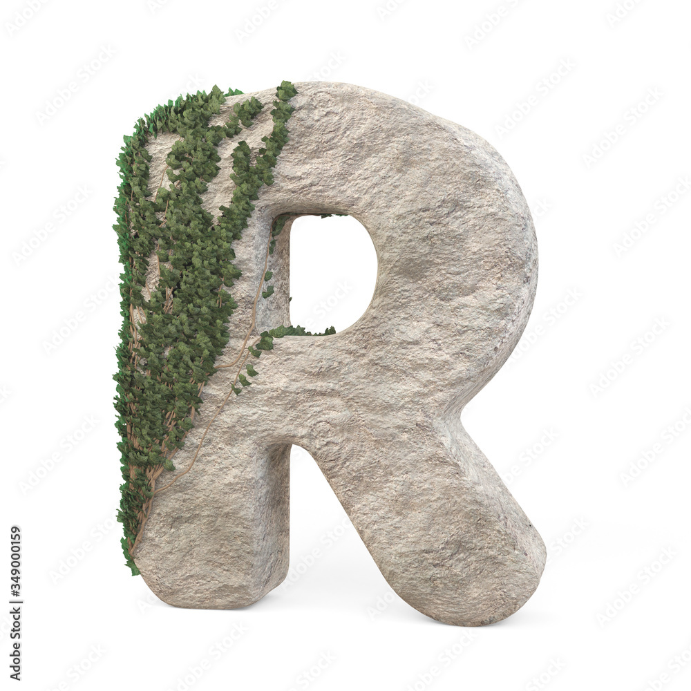 Realistic stone letters with ivy, isolated on a white background. 3d ...