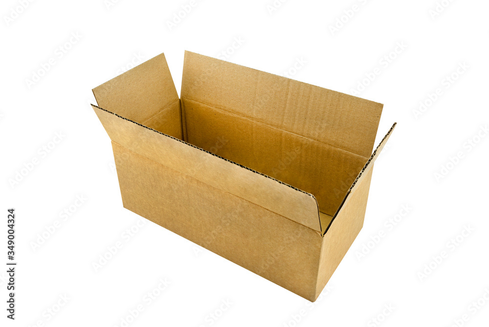 An open, large, rectangular cardboard box made of corrugated cardboard ...