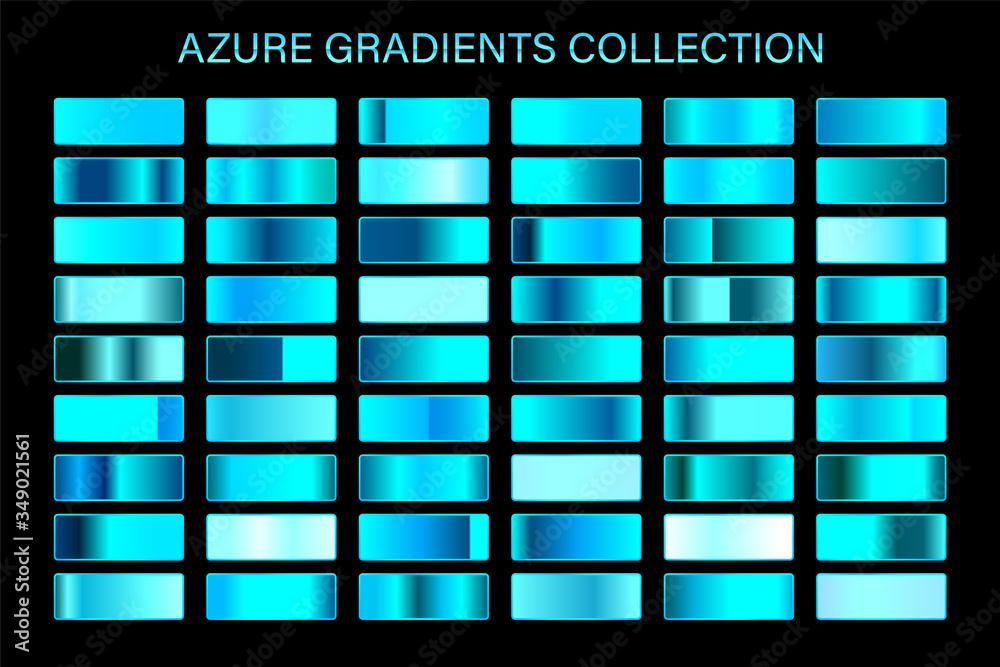 Azure glossy gradient, metal foil texture. Color swatch set. Collection ...
