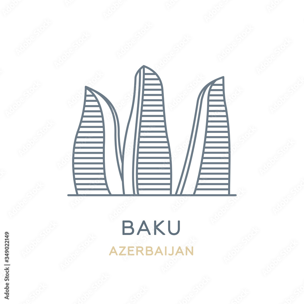 Baku, ‎Azerbaijan. Line icon of the city in Eastern Europe. Outline ...