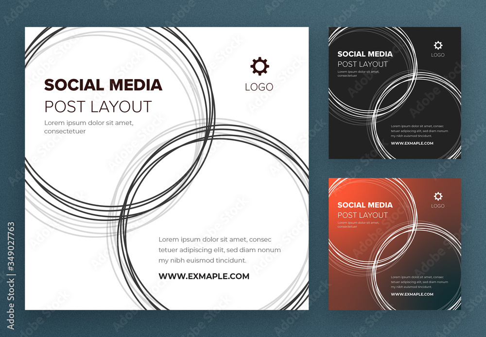 Social Media Post Layouts with Abstract Circle Designs Stock Template ...