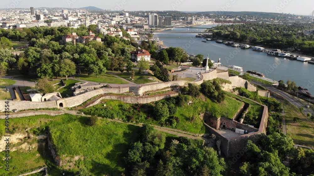 Drone video of Kalemegdan fortress, a medieval structure and one of the ...