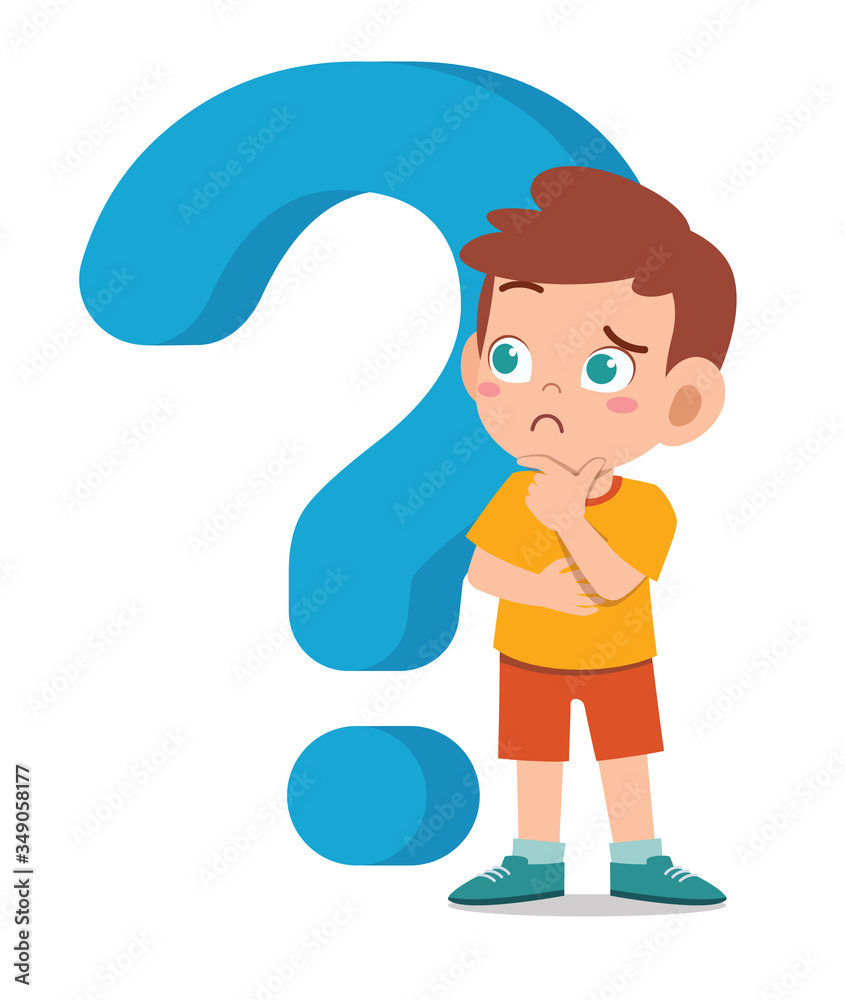 happy cute little kid boy with question mark Stock Vector | Adobe Stock