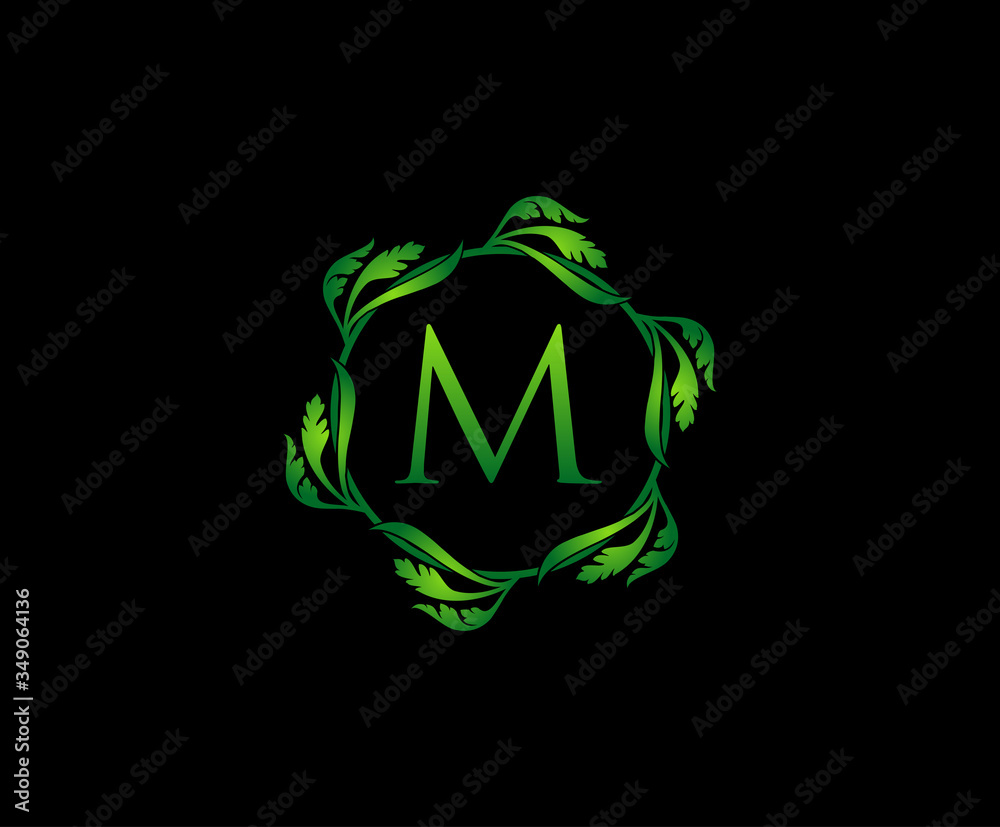Green Leaf Letter M Round Logo Design. monogram logo. Simple Swirl ...
