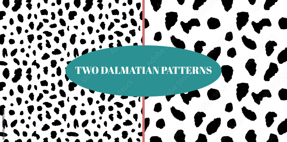 Dalmatian detailed spotted skin seamless pattern set. Dogs fur black ...