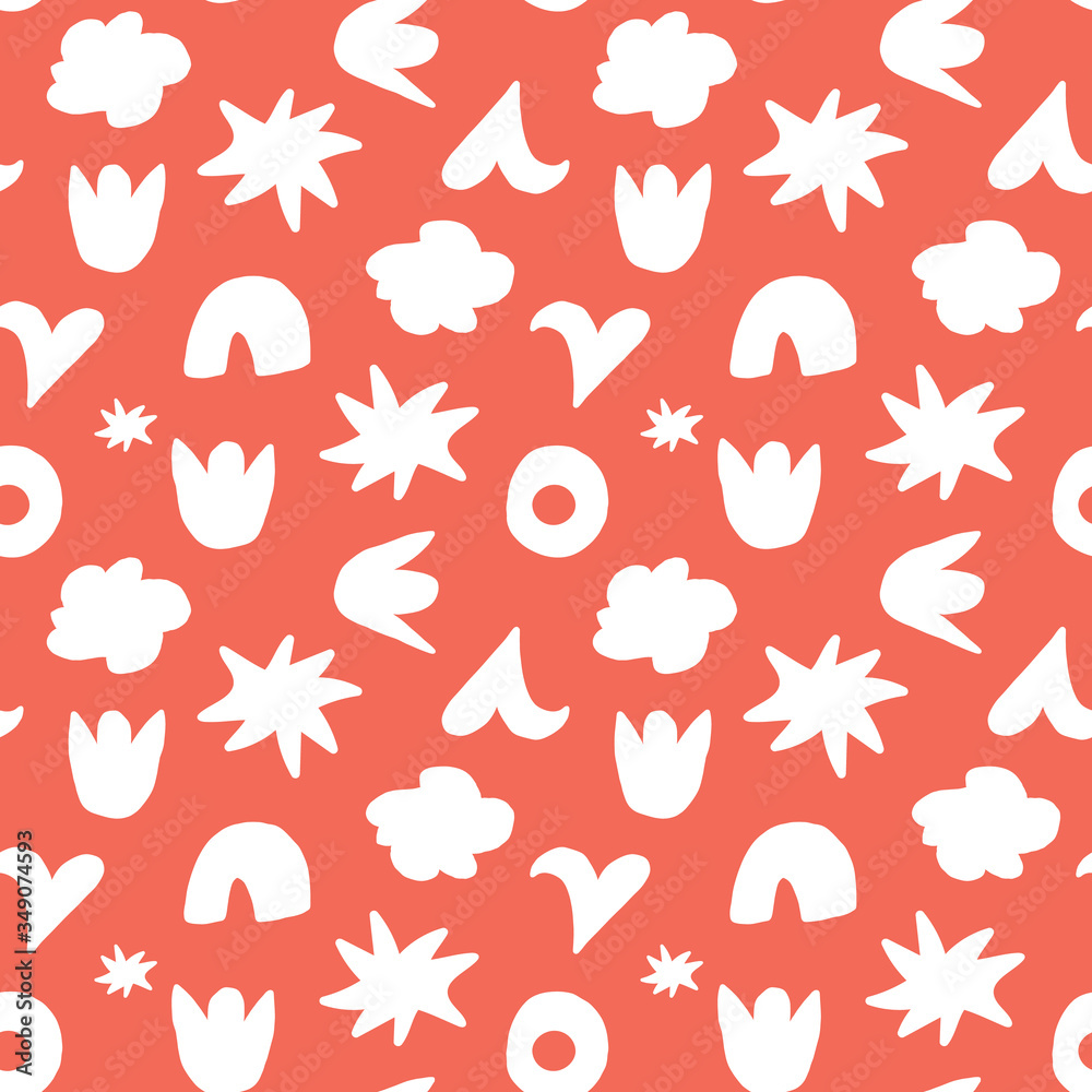 Seamless vector repeat pattern in red and white abstract shapes of ...