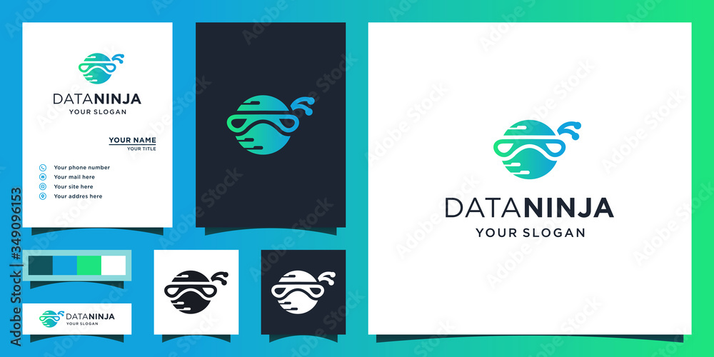 illustration of the ninja technology logo for storing data and brain ...