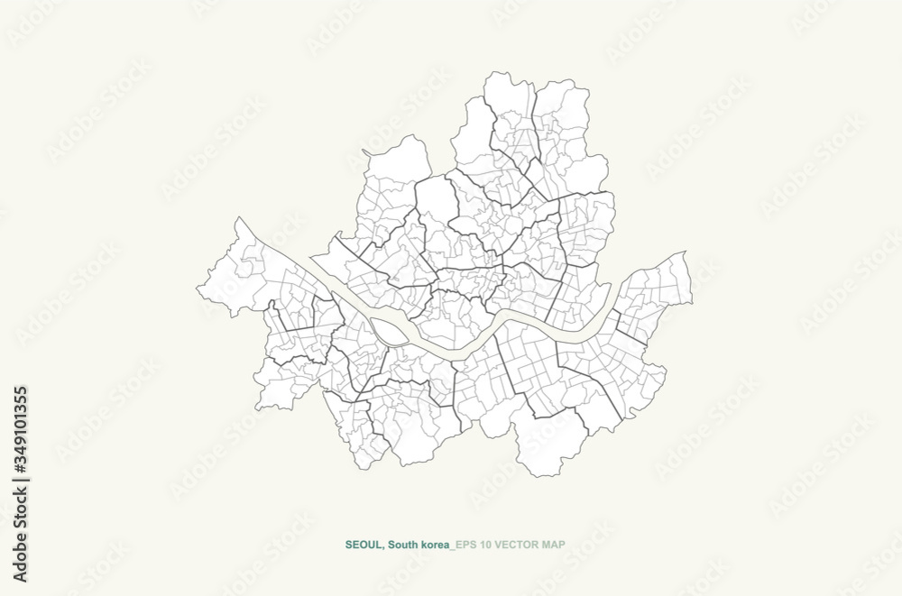 Seoul district detailed vector map. vector map of seoul city, south ...