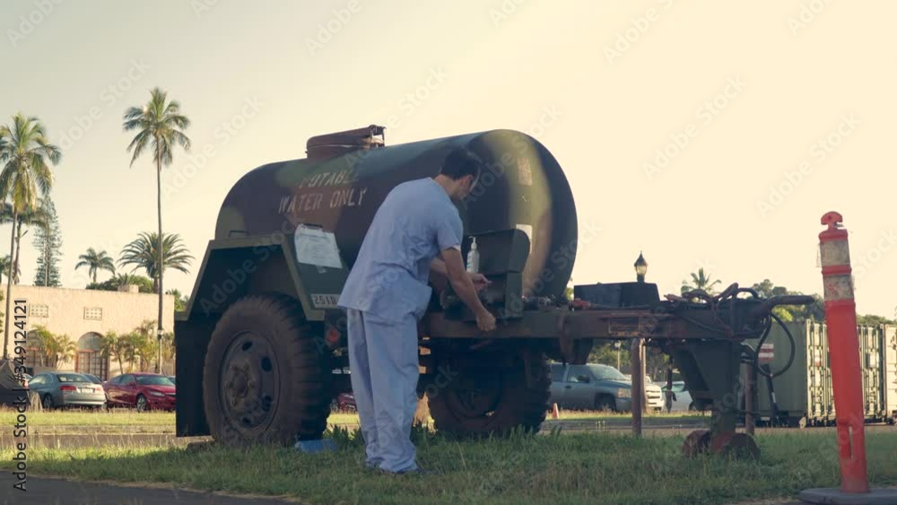 Military water buffalo trailer tank, hand washing station on base ...