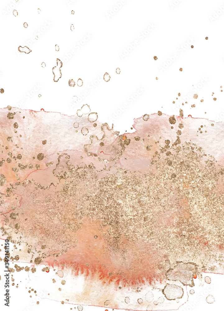 Watercolor abstract pink and gold background, hand drawn watercolour ...