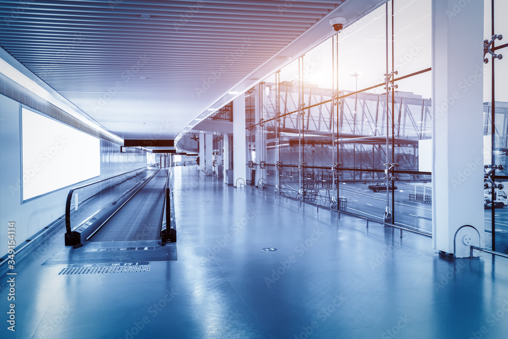 Ground glass windows and corridors of airport terminal Stock Photo ...