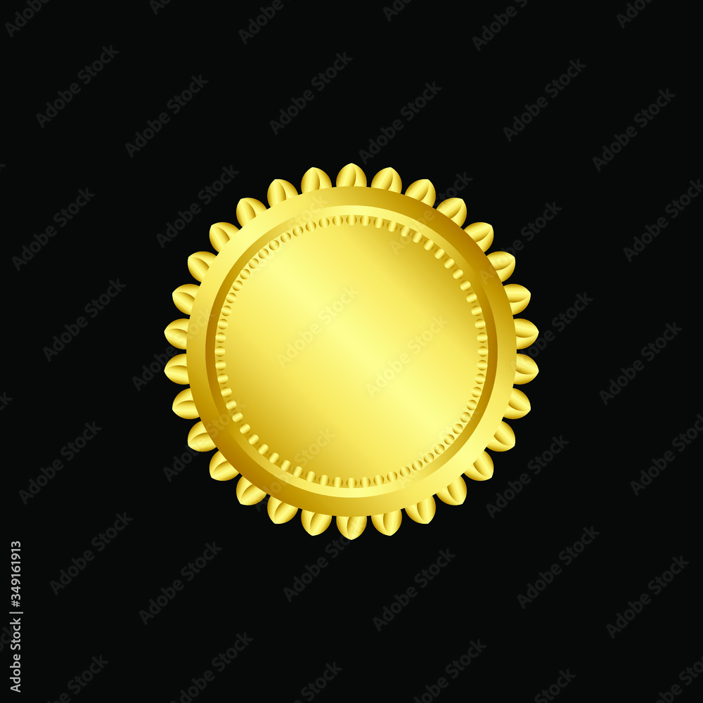 Round golden badge isolated on a Black background, seal stamp gold ...