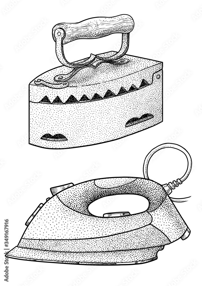 Iron and antique iron illustration, drawing, engraving, ink, line art ...