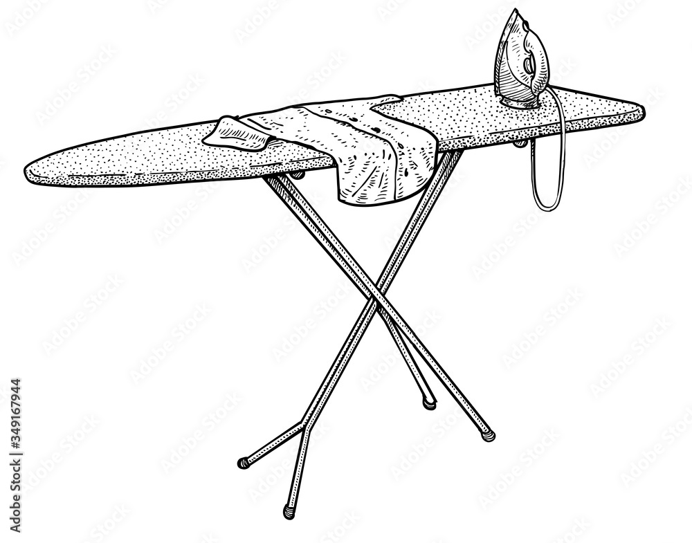 Ironing board illustration, drawing, engraving, ink, line art, vector ...