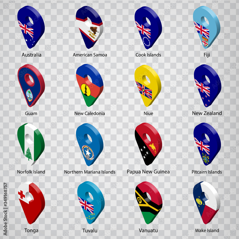 Sixteen Flags of Australia and Oceania countries - alphabetical order ...