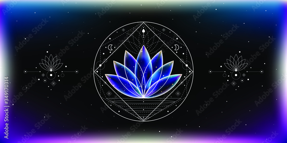 Vector illustration of the beautiful blue cosmic lotus and the sacred ...